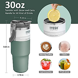 30 oz Tumbler with Lid and Straw - Stainless Steel Double Wall Insulated Tumbler with Handle, Coffee Mugs Boba Cup for Women Men, Water Bottle Travel Tumbler for Car/Home/Gym, Cold up to 24h Green