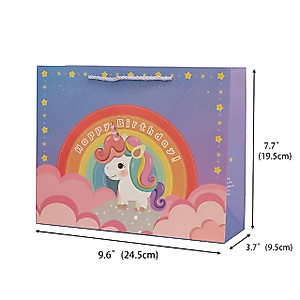 jabberwpacking 9.6" Medium Gift Bags with Tissue Paper for Girls Birthday Blue Pink Unicorn Happy Birthday Gift Bag