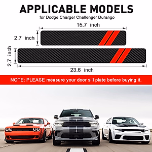 REMOCH Door Sill Protector for Dodge Charger Challenger Durango Accessories Car Door Entry Guard Sill Protector with Plastic Scraper Carbon Fiber Leather Threshold Stickers（Red, 4PCS）