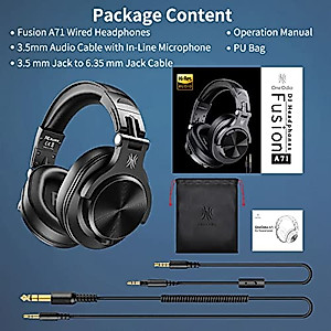 OneOdio A71 Hi-Res Studio Recording Headphones - Wired Over Ear Headphones with SharePort, Professional Monitoring & Mixing Foldable Headphones with Stereo Sound (Black)