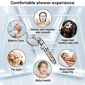 AmasSmile High Pressure Shower Head with Pause Switch - Hydro Jet Vortex Shower Head Handheld Turbocharged Water Saving Ion Filtered with 3 Spray Setting, 59” Stainless Steel Hose and Bracket