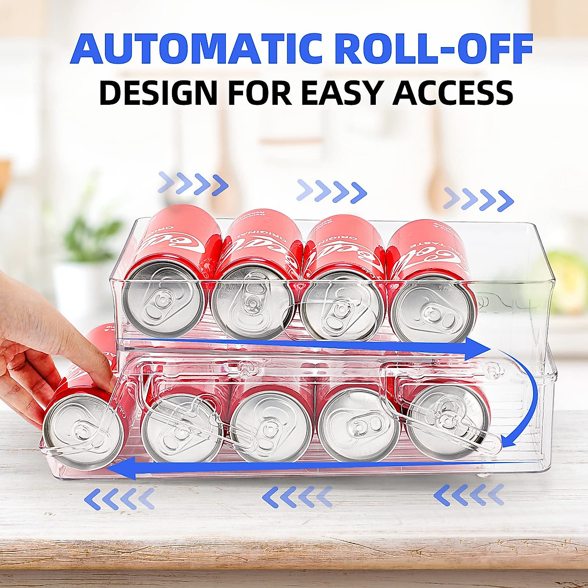 Xicennego Foldable Soda Can Organizer for Refrigerator，Beverage Can Dispenser for Fridge, Drink Can Holder Clear Plastic Storage Bin for Refrigertor, Pantry Cupboard, Office, Bathroom, Camper (1Pack)