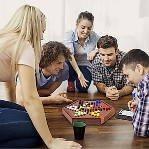 AMEROUS 12.5 inches Wooden Chinese Checkers Set with Storage Drawer - 60 Acrylic Marbles in 6 Colors - 12 Bonus Spare Marbles, Classic Strategy Family Board Game for Kids and Adults