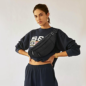 Viqueen Fashion Large Fanny Waist Pack Crossbody Belt Bag for Women and Men,Lightweight Bag with Zipper and Pockets,Water Resistant,Hands Free Phone Carrying,for Running,Sports(Black)