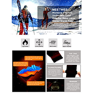 MEETWEE Thermal Underwear for Women, Long Johns Ski Cold Weather Gear Set Base Layer Warm Winter Top and Bottom Running Red Medium