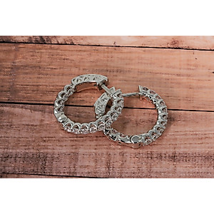 Oro Leoni 925 Sterling Silver CZ Huggie Earrings. Rhodium Plated with Round Cubic Zirconia. 1.5cm Diameter