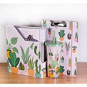 Steel Mill & Co Cute Magazine Holder Set of 2, Vertical File Organizer, File Folder and Paper Holder, Desk Accessories & Workspace Organizers for Home or Office, Succulent