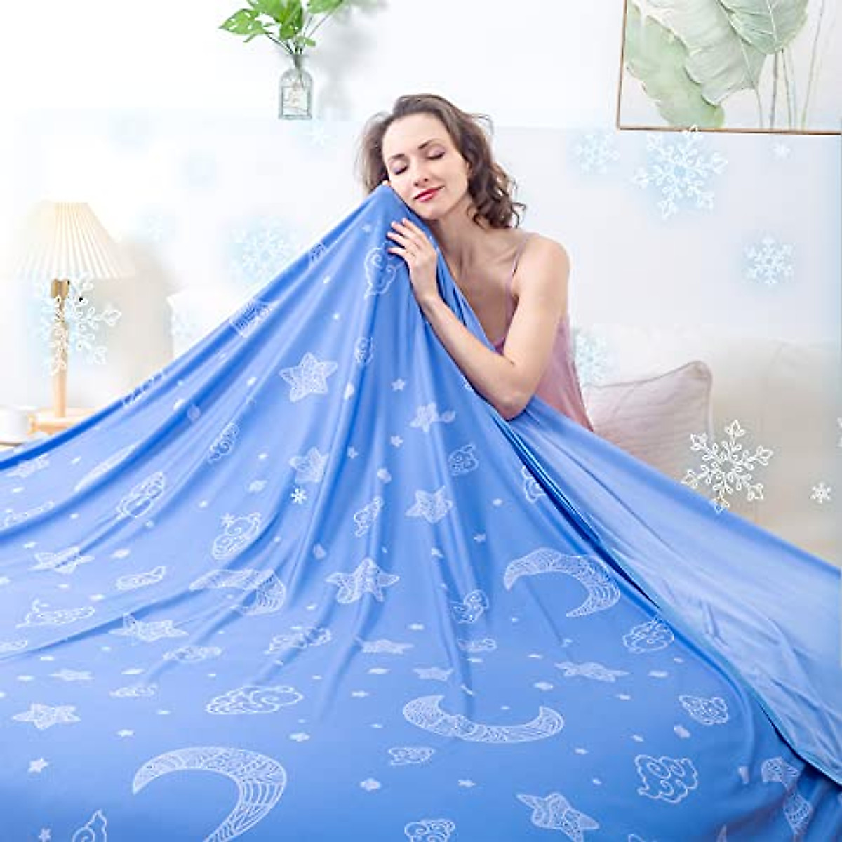WKBEC Cooling Throw Blanket (60"x80" Twin Size) for Hot Sleepers, Arc-Chill Q-Max >0.5 Cool Fiber,100% Oeko-Tex Certified Lightweight Summer Cool Blanket for Travel/Outdoor Ultra Cold Breathable, Blue