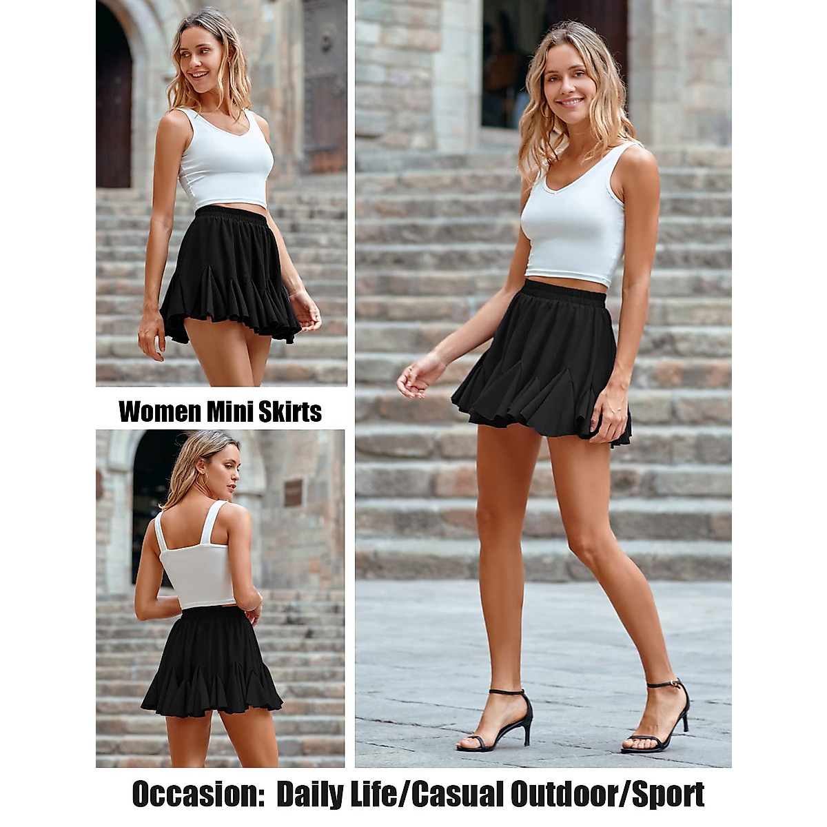 Avidlove Women's Pleated Skater Skirt Basic Casual High Waisted Ruffles Flared Mini Skirts Western Outfit (Black,M)