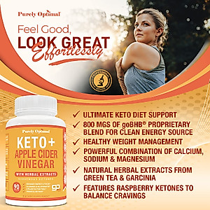 Purely Optimal Premium Keto+Apple Cider Vinegar Pills - w/Garcinia Cambogia, Keto Bhb Exogenous Ketones - 90 Capsules