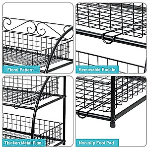 Fruit Basket for Kitchen, Fruit and Vegetable Storage Bowl Stand with Quality Metal Frame, Detachable, Large Capacity, 2 Tier Wire Produce Basket Fruit Holder for Kitchen Countertop Dining Table