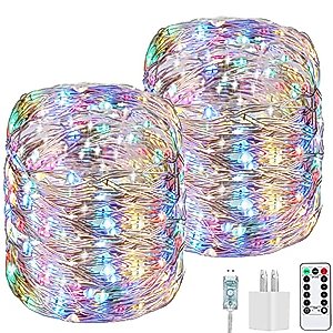 Christmas Lights,USB 8 Modes Remote LED String Lights, Fairy Light Outdoor, for Patio Garden Home Christmas Tree Wedding Decoration(2 Pack 5M)