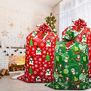 Nwvuop 3 Pack 36× 44 Inches Jumbo Christmas Gift Bag, Giant Plastic Gift Bag Christmas Wrapping Bag with Gift Tags(Red, Green)