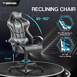 Soontrans Gaming Computer Chair,Game Chair,Ergonomic Gamer Chair,Racing Video Game Chair for Adults Teens with High-Back,Adjustable Headrest and Lumbar Support(Galaxy Grey)