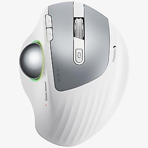 ProtoArc Wireless Bluetooth Trackball Mouse, EM01 2.4G RGB Ergonomic Rechargeable Rollerball Mice, 3 Device Connection&Thumb Control, Compatible for PC, iPad, Mac, Windows-White Silver