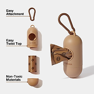 VETRESKA Dog Poop Bag Dispenser with Coffee Scented Waste Bags, Leak Proof, Extra Thick and Large Pet Poop Bags, 1 Count Bag Holder and 105 Count Bags (7 Refill Rolls) for Dogs and Cats