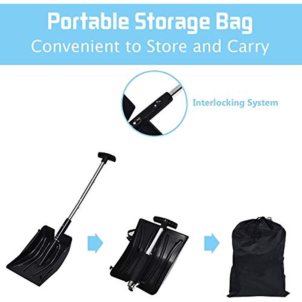 Nightcore Easy-to-Grip Ridged Handel 3-in-1 Snow Shovel, 35” Aluminum Pole, Multi-Use Blade Dozer Design, Black, 10” x 27.5-35” (l x w x h)