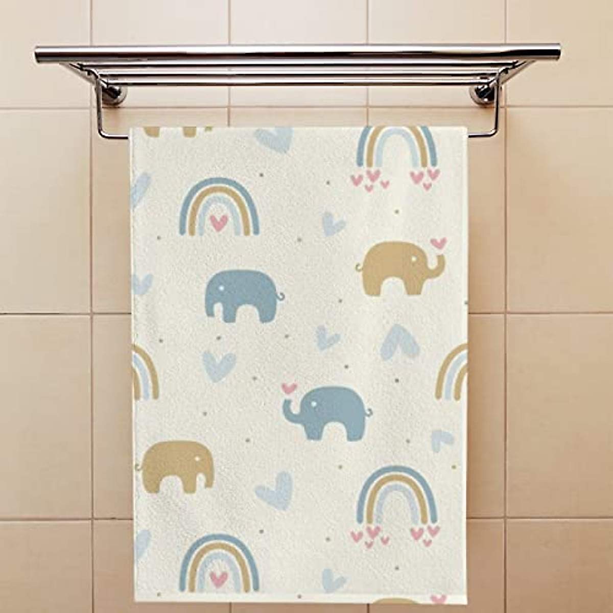 Hand Bath Towels 2 Pack Rainbow and Elephant Absorbent Face Fingertip Towels for Bathroom Kitchen Gym Spa Soft Hair Drying Cloth Quick Dry, 30 x 15 Inch