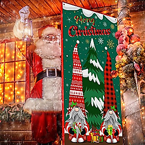Gnome Christmas Door Cover Christmas Door Decorations Gnome Christmas Backdrop Hanging Front Door Background Merry Christmas Banner Xmas Eve Holiday Party Decor Supplies