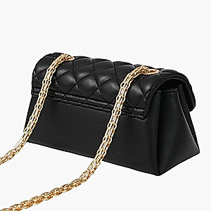 Crossbody Bags for Women Small Quilted Faux Leather Cute Cross Body Bag Purses for Women Designer Shoulder Bag Trendy Women's Crossbody Handbags Fashion Light Weight Chain Strap Purse Black