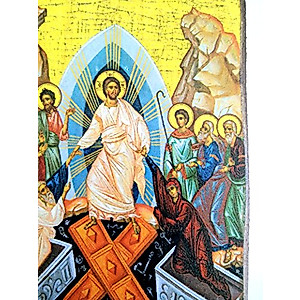Wooden Greek Christian Orthodox Wood Icon of the Resurrection / A0