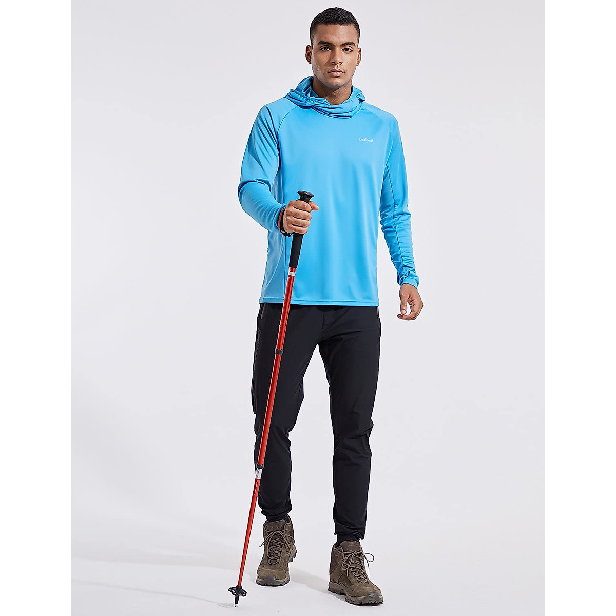 baleaf Mens Shirt UV SPF Hoodie Shirt UPF 50+ Sun Protection T-Shirts with Mask Rash Guard Fishing Lightweight,02-Blue, 3X-Large, Long Sleeve