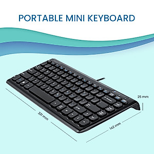 Perixx PERIBOARD-407B US, Wired USB Mini Keyboard with 11 Hot Keys - Glossy Black - US English Layout