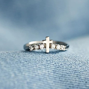 dsmrosp to My Daughter & Granddaughter Storms of Life Cross Arch Ring, S925 Sterling Silver Cubic Zirconia Rings, Eternity Cross Ring for Women Gift (1PCS,7)