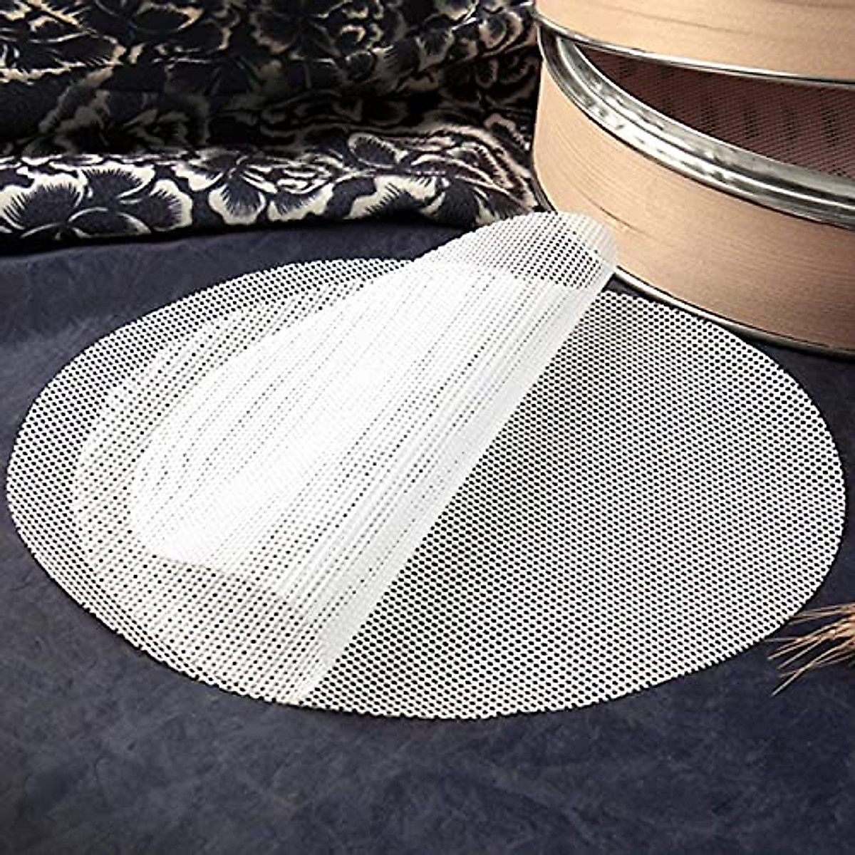 GUCUJI 4Pcs 10 inch Non stick Silicone Steamer Liners Mesh Mat Pad Steamed Buns Dumplings Baking Pastry Dim Sum Mesh