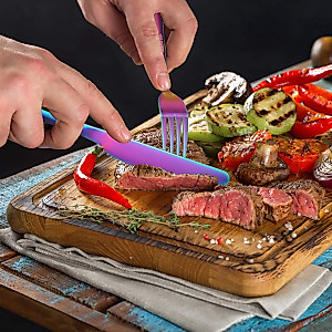 Senhuok Cutlery Flatware Set 24 Piece Rainbow Silverware Kitchen Utensil Set Stainless Steel Tableware Dinnerware Sets Knife Fork Spoon, Service for 6 Home Restaurant Party Food Flatware Set-Colorful