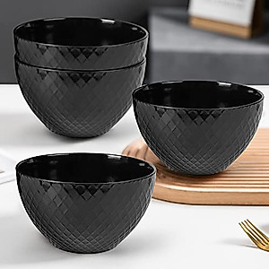 afcevnlb Unbreakable Melamine Bowls 26 OZ Dishwasher Safe BPA Free Black Bowl Dessert Bowls for Serving Soup, Oatmeal, Pasta and Salad （Set of 4）