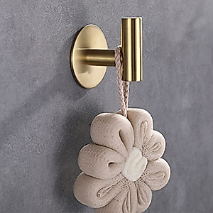 ZWTNBFST Adhesive Hooks 304 Stainless Steel Robe Hook Holder Heavy Coat Hook for Bathroom Kitchen Livingroom Garage Hotel Brushed Finish 2pcs (Brushed Gold)