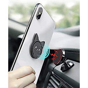 LaMignonne Cell Phone Ring Holder Ultra-Thin Cute Cat Metal Finger Grip 360° Rotation 180° Flip Kickstand Phone Grip for Magnetic Car Mount Compatible with All Smartphones (Black)