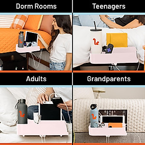 Squirrel-Bedside Perch for College Dorm Room Lofted Bed, Floating Organizer with USB-C & A Charging Ports, Small Spaces, Bed Side Caddy & Nightstand, Device & Bottle Holder, Dorm Essential, Pink