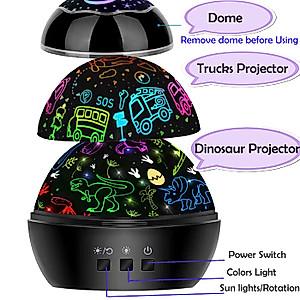 MINGKIDS Night Light for Kids,2 in 1 Rotating Projector Lamp with Dino&Vehicles Theme,Baby Night Light Ceiling Projector for Bedroom Kids Room Decor