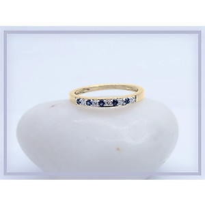 Dazzlingrock Collection 10K Blue Sapphire & White Diamond Women Anniversary Stackable Ring, Yellow Gold, Size 7