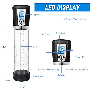 Electric Penis Enlarge Vacuum Pump with 4 Suction Intensities, Adorime Rechargeable Automatic High-Vacuum Penis Enlargement Extend Pump, Air Pressure Device Black