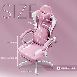 Vigosit Gaming Chair with Heated Massage Lumbar Support, Breathable Fabric Office Chair with Pocket Spring Cushion and Footrest, Recliner High Back PC Chair for Adult Pink