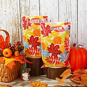 Whaline 50Pcs Fall Party Favor Bags Plastic Treat Bags with Handles Maple Leaves Decorative Goodie Candy Bags for Autumn Thanksgiving Party Gift Wrapping Supplies