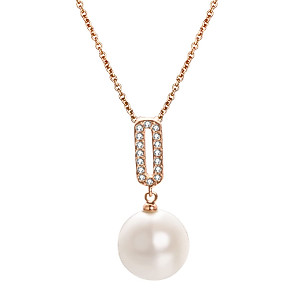 Aleasha 14mm Faux Pearl Necklace for Women Single Floating Pendant Rose Gold Plated Necklaces Jewelry Gifts