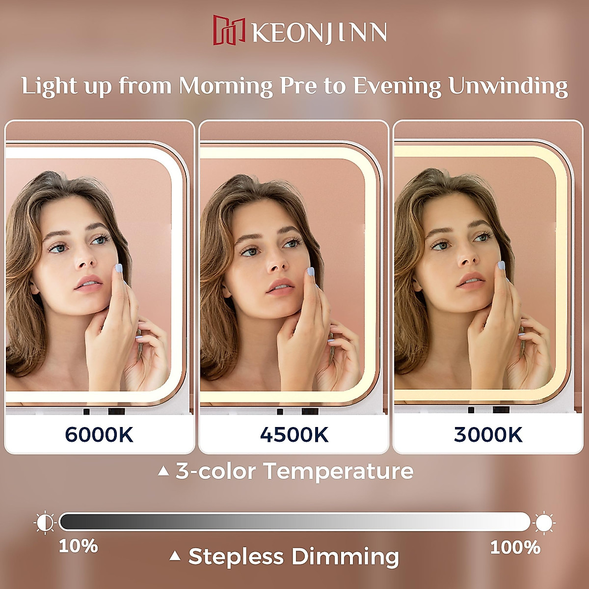 Keonjinn White Vanity Mirror with Lights, LED Makeup Vanity Desk with Large Drawer & 2 Makeup Trays & Chair, 7000 Lux Vanity Table with Lighted Mirror & Power Outlet, CRI＞90 Vanity Set for Bathroom