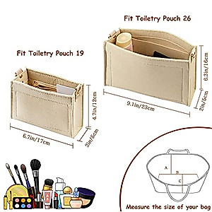 EsLuker.ly 2Pcs Felt Purse Organizer Insert with Zipper, Premium Microfiber Handbag Shaper Tote Bag Organiser Insert Fit Toiletry Pouch 26 19 - Large&Small, Khaki