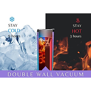 Onebttl Volleyball Gifts for Teen Girls & Team, Stainless Steel Kids Volleyball Tumbler, Double Wall Vacuum Insulated Bottle with Lid and Straw 20oz - Love at first Spike (Glitter Purple Blue)