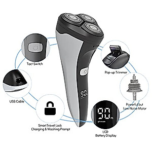 Electric Shavers for Men, SIWIEY 4D Rechargeable Electric Razor with Pop-up Beard Trimmer, Travel Lock, LCD Display, Wet & Dry Use, USB Charger Cordless Mens Electric Shaver…