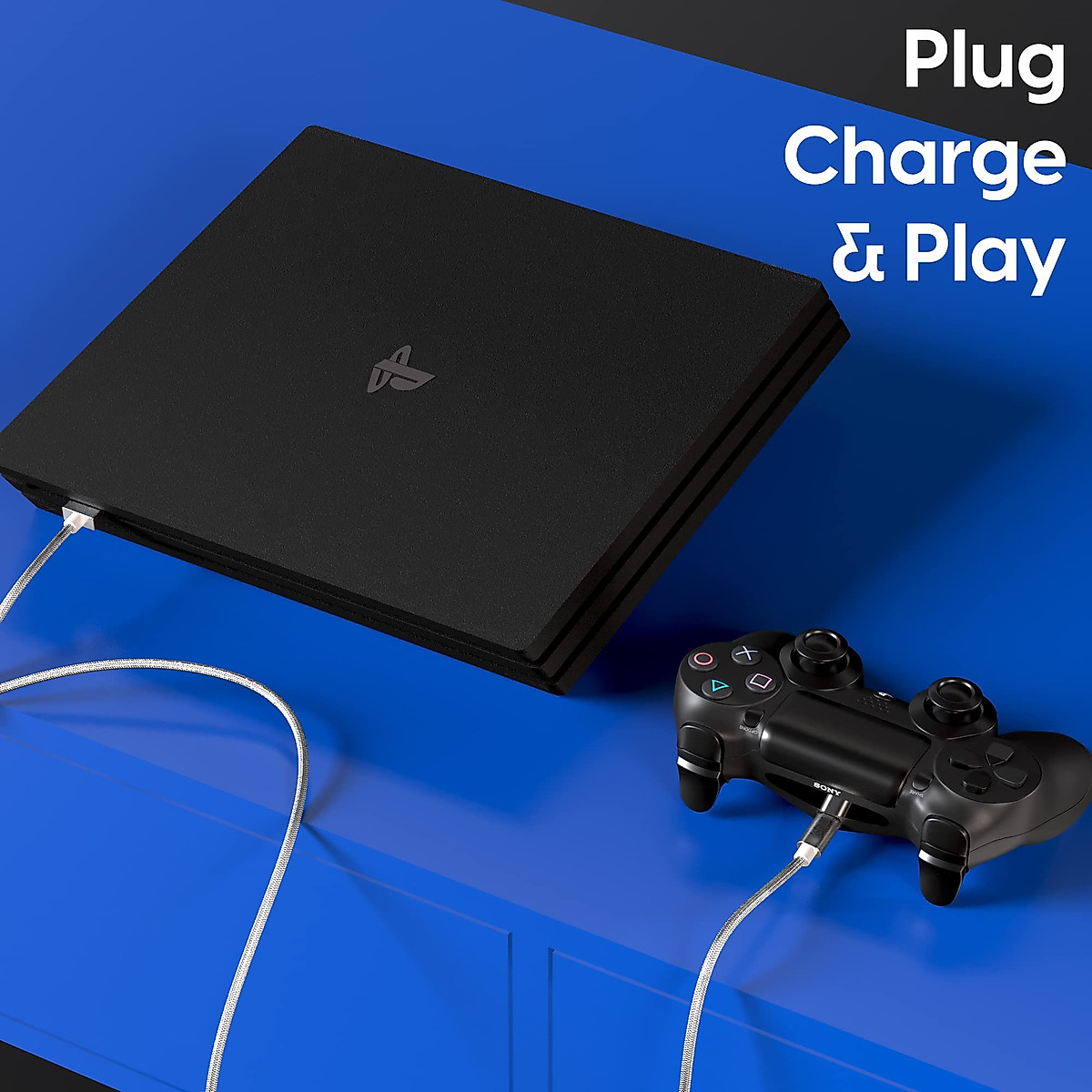 TALK WORKS PlayStation 4 Controller Charging Cable Micro USB - 6' Long Braided Heavy Duty Fast Charger Cord for PS4 (Silver, Pack of 3) (14094)