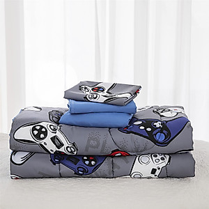 SEISYUKU Toddler Bedding Set 4 Pieces - Toddler Comforter Sets - Gamer Beddng Set for Boys and Girls - Includes 1 Comforter, 1 Flat Sheet, 1 Fitted Sheet and 1 Pillow Case
