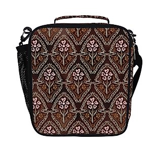 Hapuxt Lunch Box Lunch Bag with Adjustable Shoulder Strap Tote for Women Men Boho Flowers Brown Insulated Waterproof Resable Zipper Outdoor Work Office Picnic