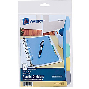 Avery 16180 Write & Erase Plastic Dividers, 5-Tab, 5 1/2 x 8 1/2
