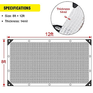 Clear Greenhouse Heavy Duty tarp 14 Mil Clear Waterproof Cover 10 Year UV Resistant Poly Tarp with Grommets 12 x8ft Superior Strength ,for Gardening, Farming, Nursery, Garden