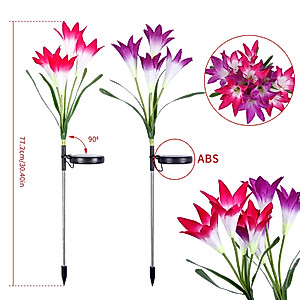Hatstart Outdoor Solar Garden Lights,4 Pack Solar Patio Lights with 16 Bigger Lily Flower Lights Waterproof 7 Colors Changing LED Solar Powered Lights for Garden, Patio, Pathway